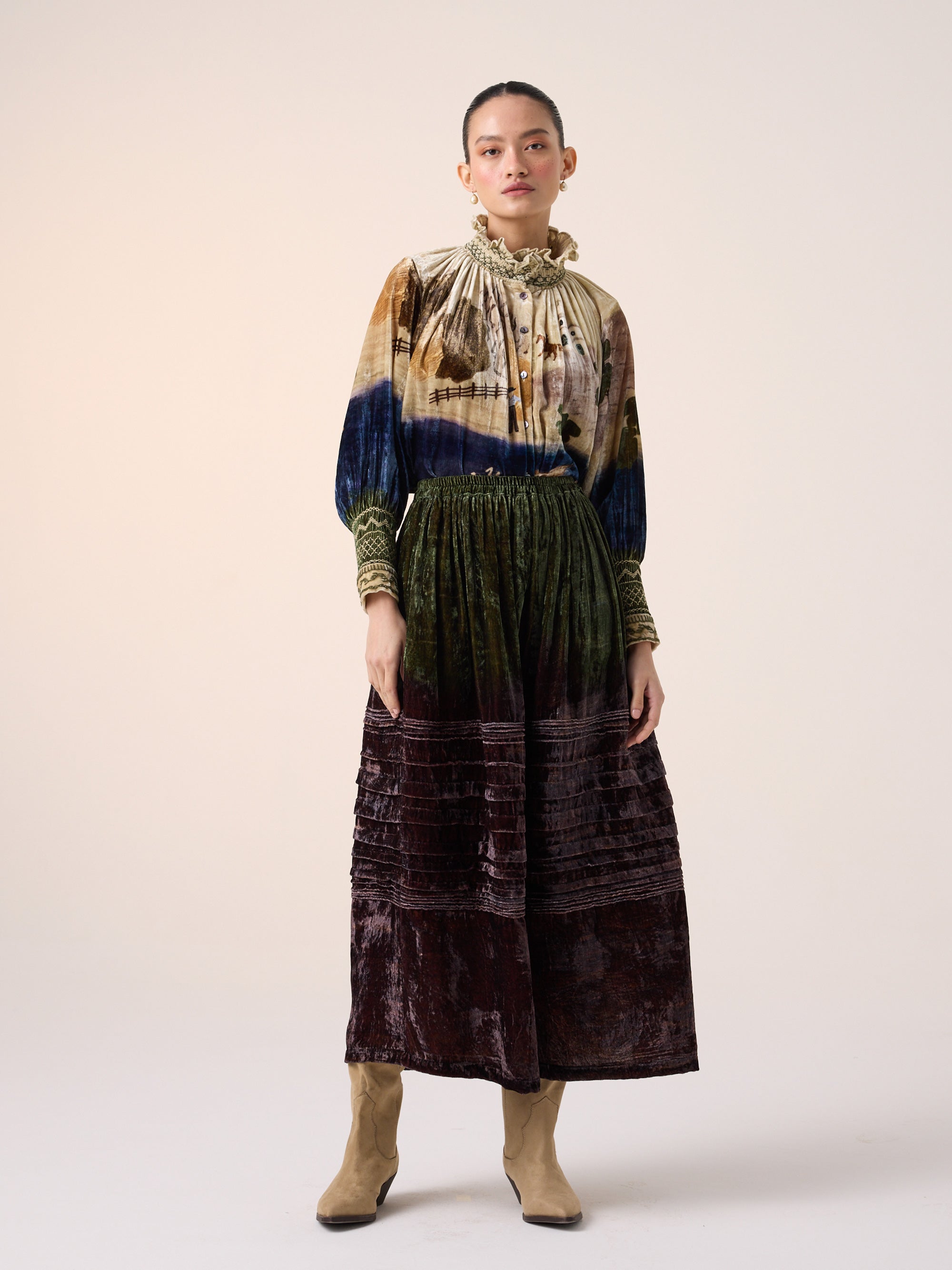 Farmer Set in Village Print | Velvet Top & Skirt – CordStudio