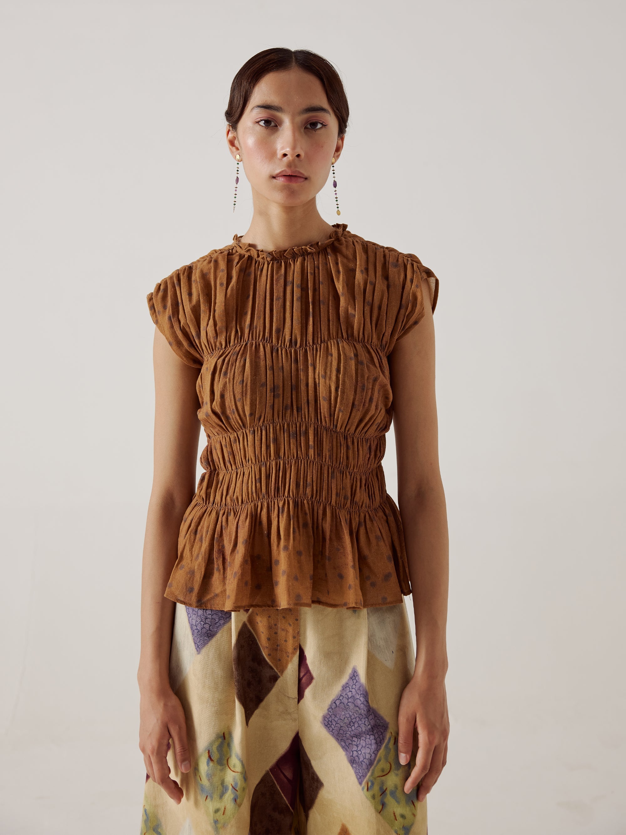 Smocked Top - Mustered Polka Dots Cotton Top – CordStudio