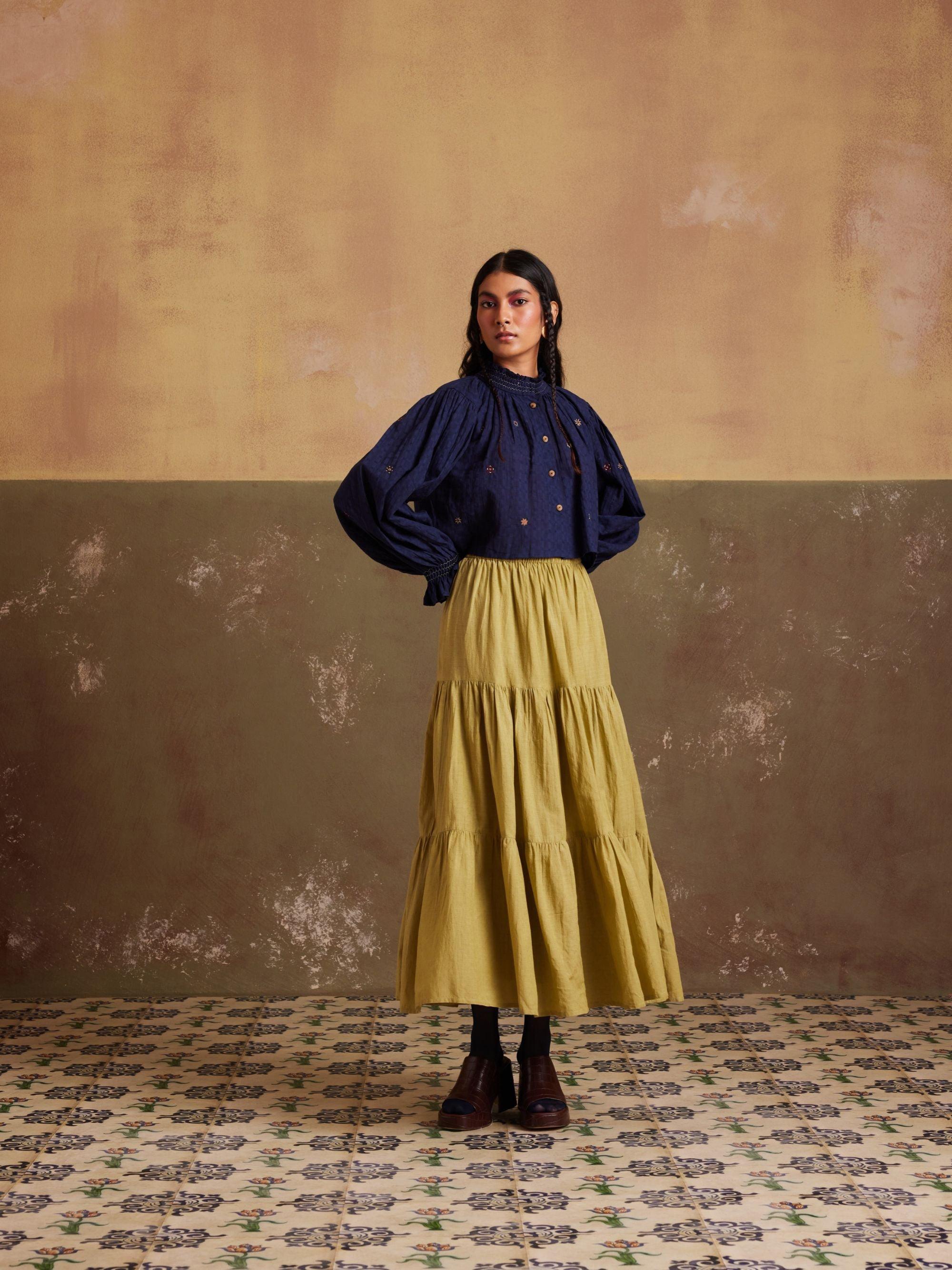 Elsa Set | Hand Embroidered Cotton Short Top With Tiered Skirt – CordStudio