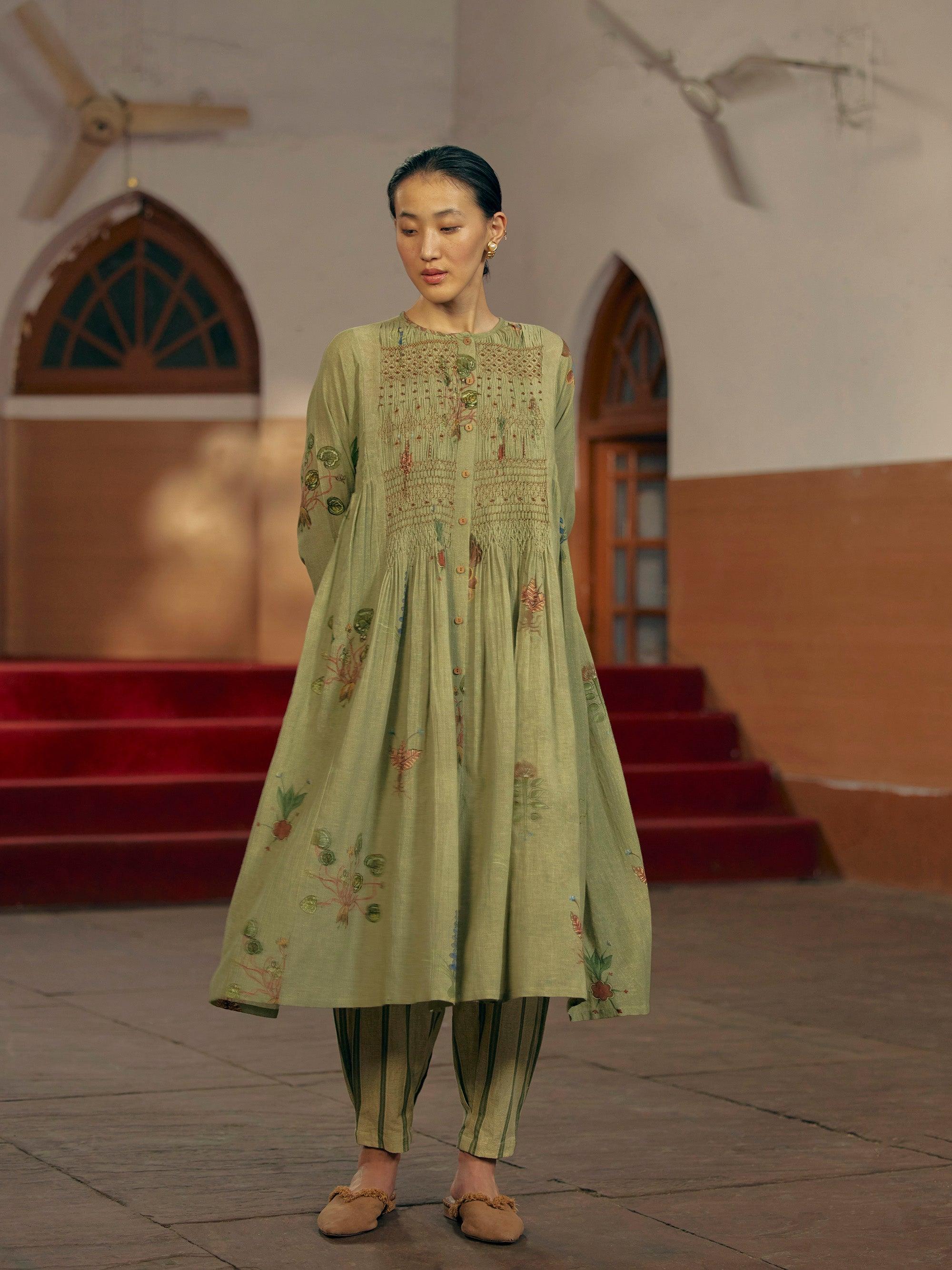 Frida Set | Botanical Green Long Cotton Dresses Online | Cord Studio – CordStudio