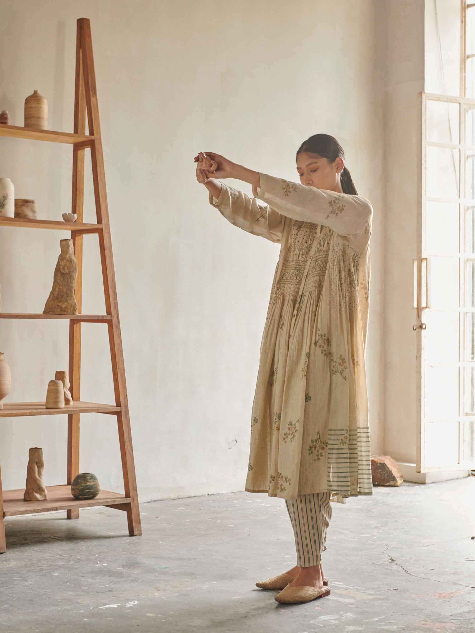 Frida Set | Ivory Printed Long Western Dress Online | Cord Studio – CordStudio