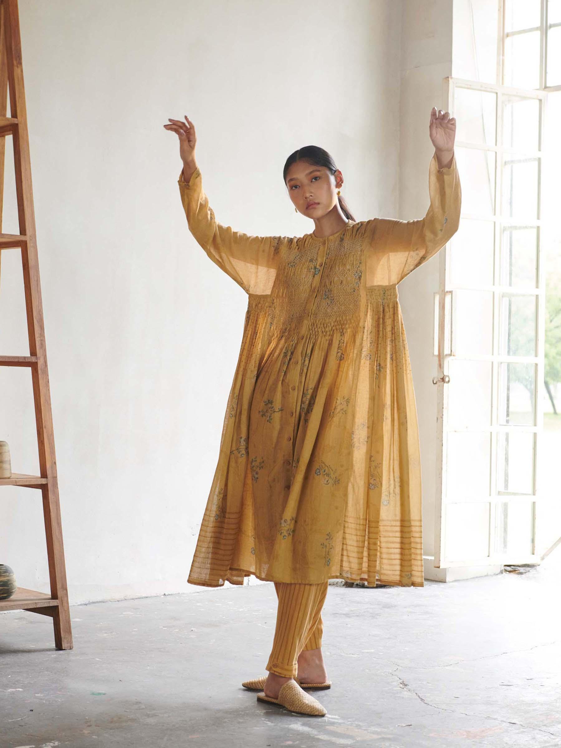 Frida Set | Yellow Cotton Printed Long Dress Online | Cord Studio – CordStudio