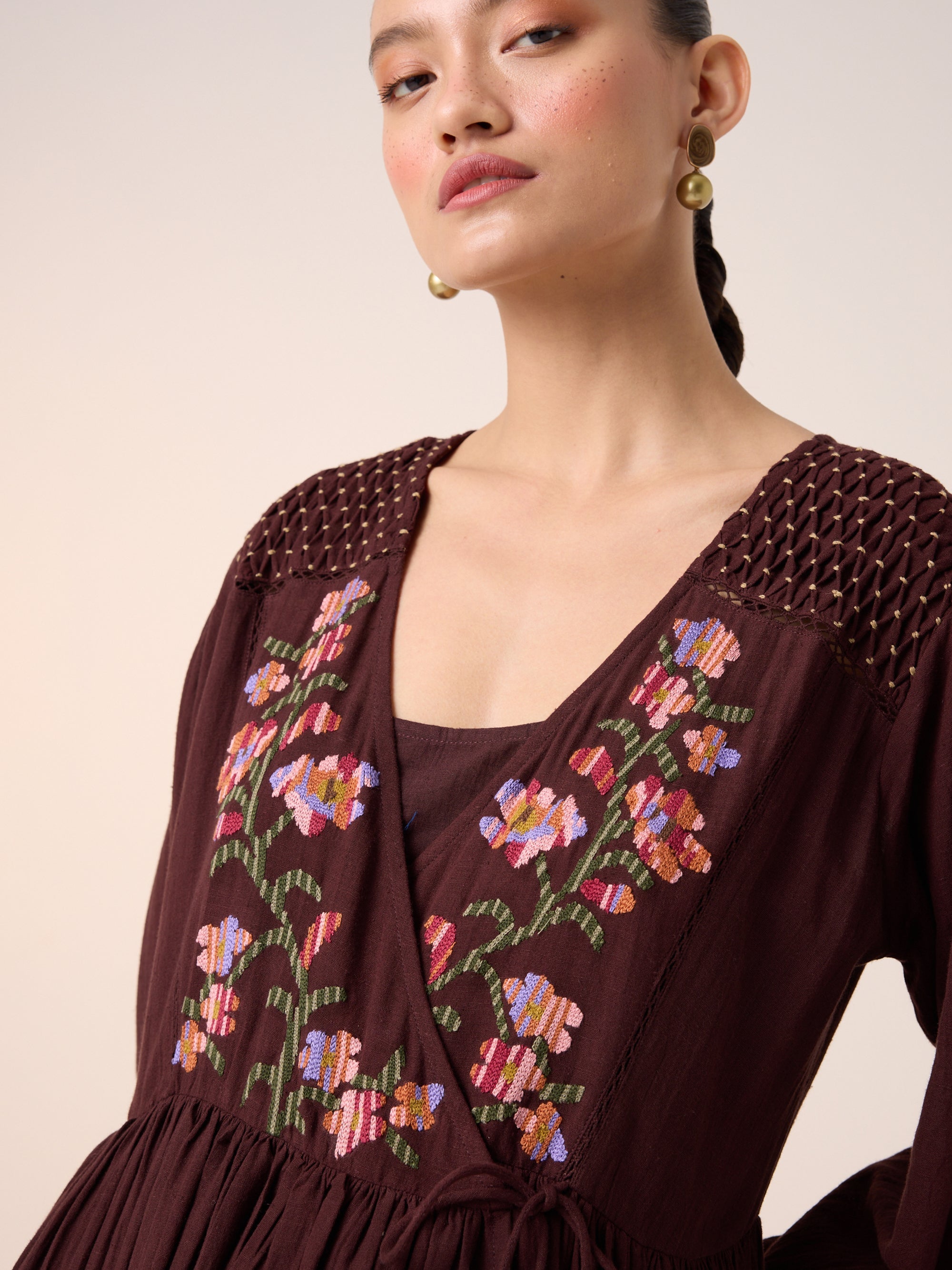 Poem Dress - Maroon Pixel Embroidery – CordStudio