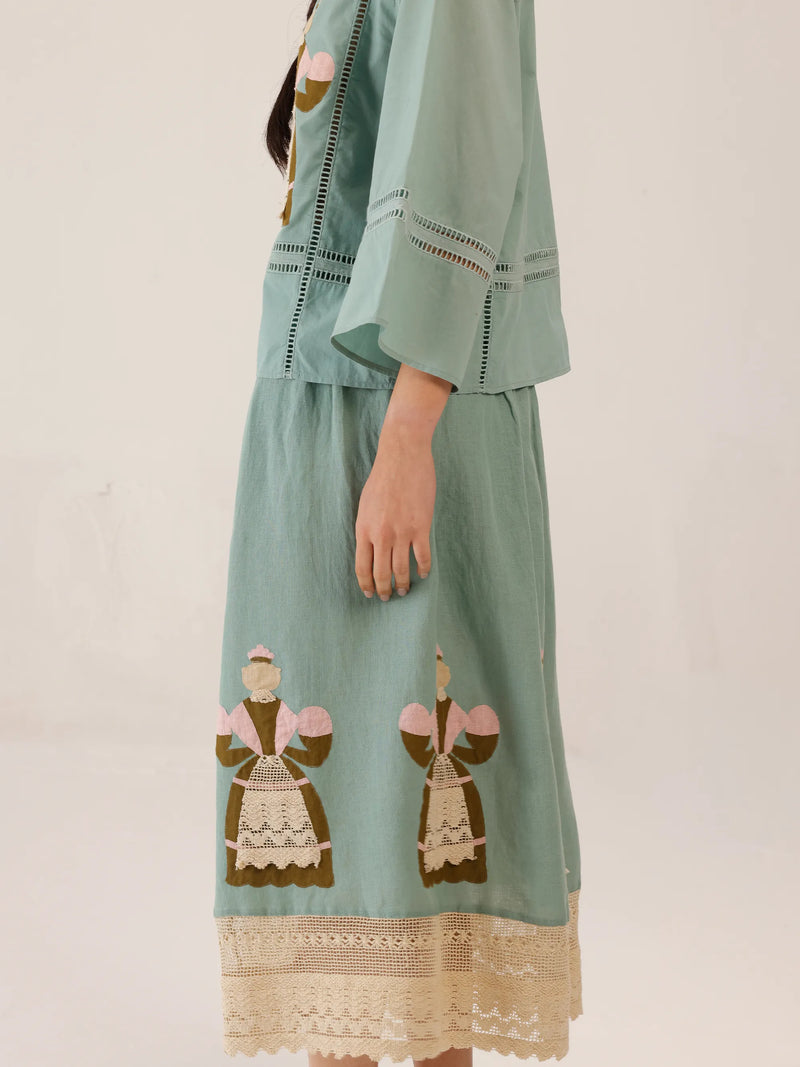 Doll PB Appliqué Quad Set – Lace Top & Midi Skirt – CordStudio