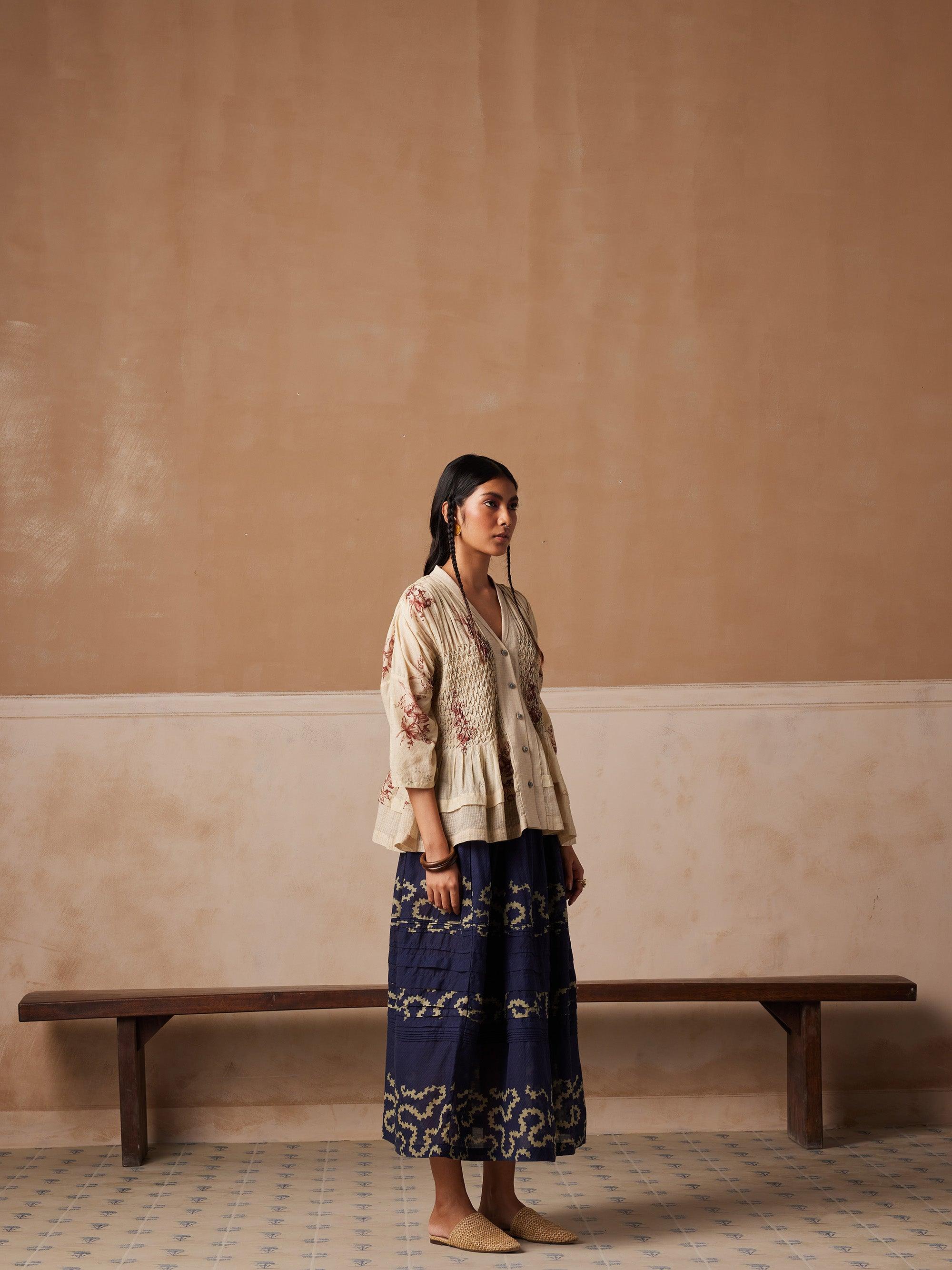 Button Up V Neckline Peplum Style Peony Printed Cotton Shirt Top – CordStudio